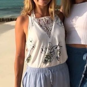 Urban Outfitters | Tops | Flowy Floral Tank Top With Distressed Lace ...